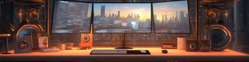 The Computer Desk of the Programmer of the Future Stock Photo - Image ...