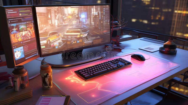 The Computer Desk of the Programmer of the Future Stock Photo - Image ...