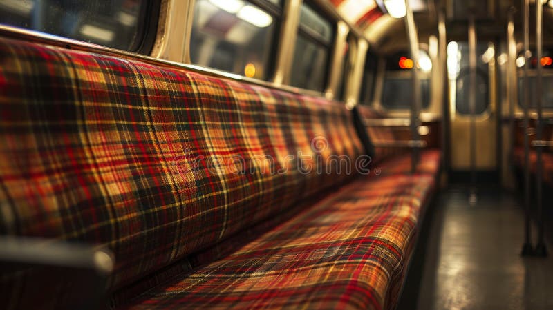 Empty Plaid Seats Inside a Subway Train Carriage. Stock Photo - Image ...
