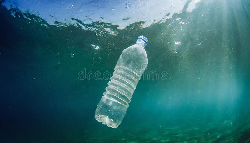 Empty Plastic Bottle Floats Under Water Surface, Pollution of the ...