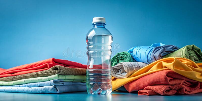 Empty Plastic Bottle and Various Fabrics Made of Recycled Polyester ...