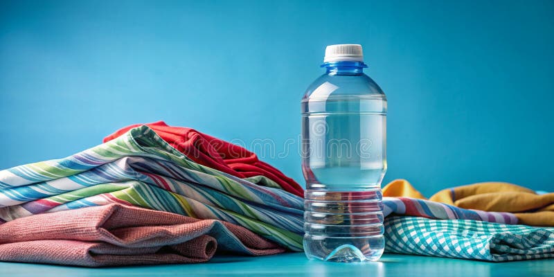 Empty Plastic Bottle and Various Fabrics Made of Recycled Polyester ...