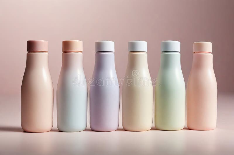 Empty Plastic Bottles in Six Pastel Colors on White Background. Stock ...