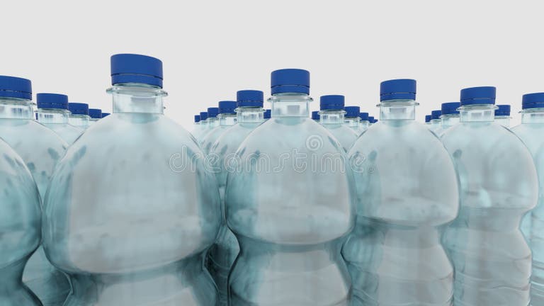 Empty Plastic Clean Bottles for Water with Caps Lids. Production of ...