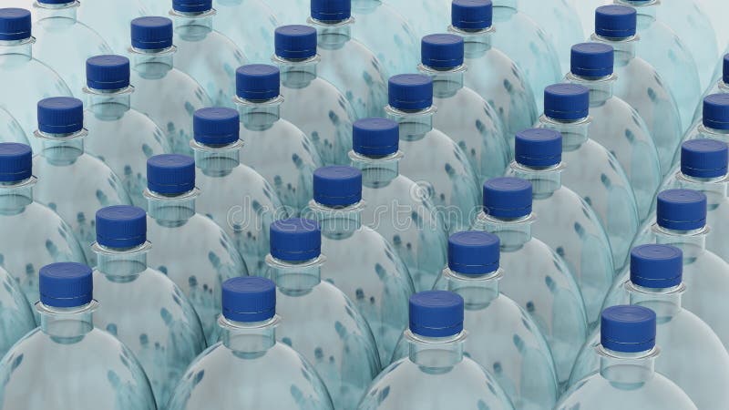 Empty Plastic Clean Bottles for Water with Caps Lids. Production of ...