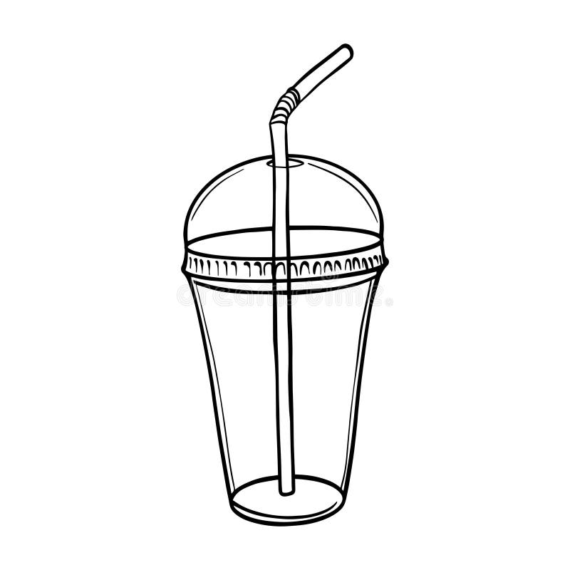 Empty Plastic Cup with a Straw for Cold Lemonade Sketch. Cold Drink To ...