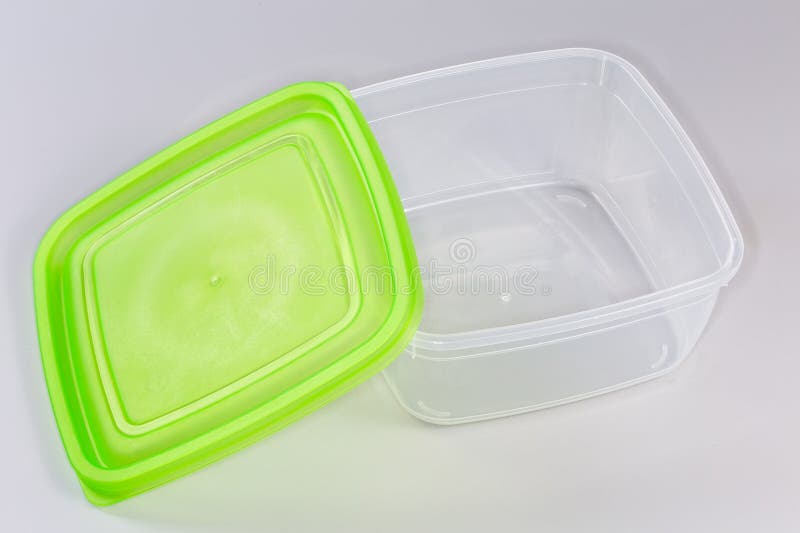 Empty Plastic Food Storage Container with Removed Green Lid Stock Photo ...