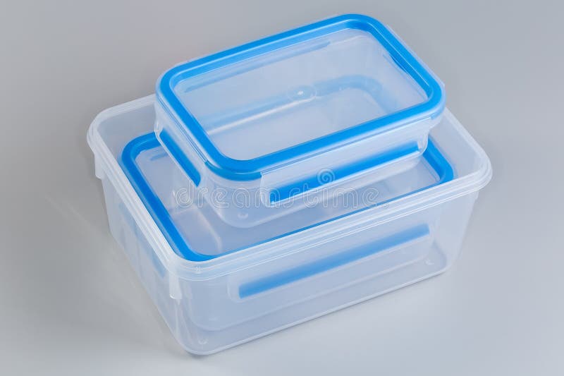 Empty Plastic Food Storage Containers Different Sizes with Blue Lids ...