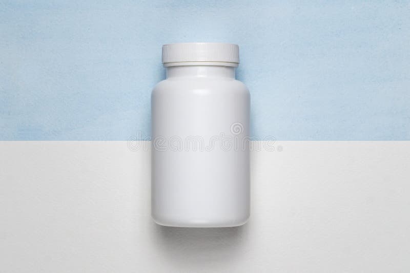 Empty Plastic Jar on a Blue Background Stock Image - Image of ...
