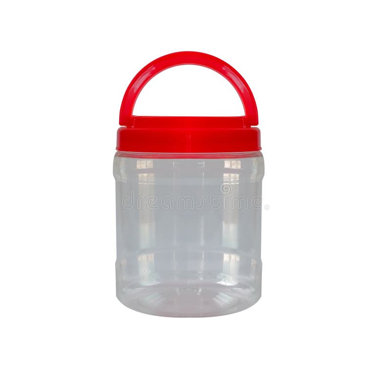 Empty Plastic Jar with Red Cap on White Stock Photo - Image of protein ...