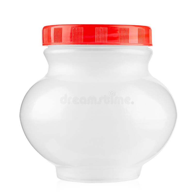Empty Plastic Jar with a Red Cap on a White Background Stock Photo ...