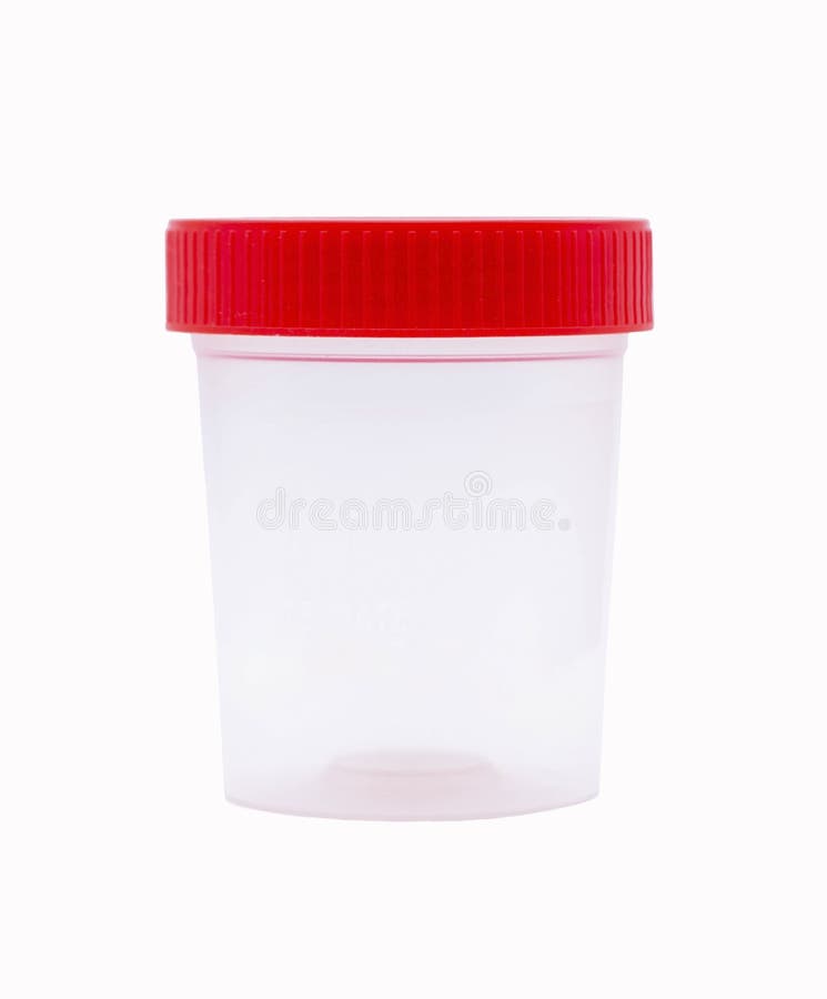 Empty Plastic Jar with a Red Lid for Medical Tests and Material ...