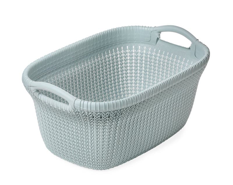 Empty Plastic Laundry Basket Isolated on White Stock Image - Image of ...
