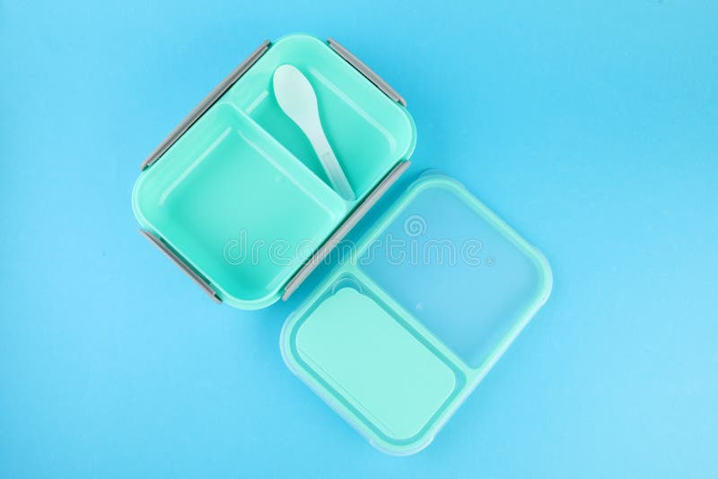 Empty Plastic Lunch Box Cutlery Light Blue Background Stock Photos ...