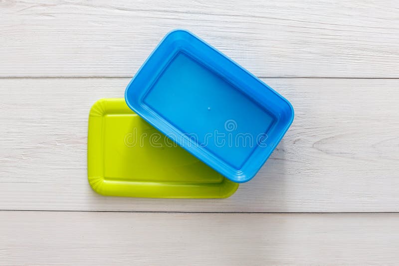 Empty Plastic Lunch Boxes White Wood Top View Stock Photos - Free ...