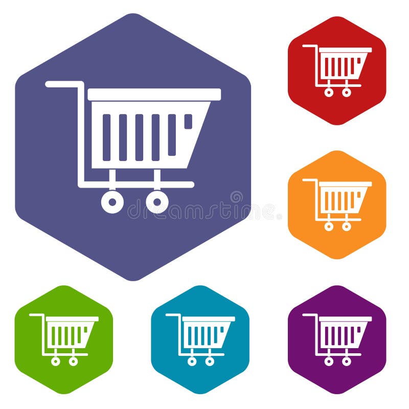 Empty Plastic Market Trolley Icons Set Hexagon Stock Vector ...
