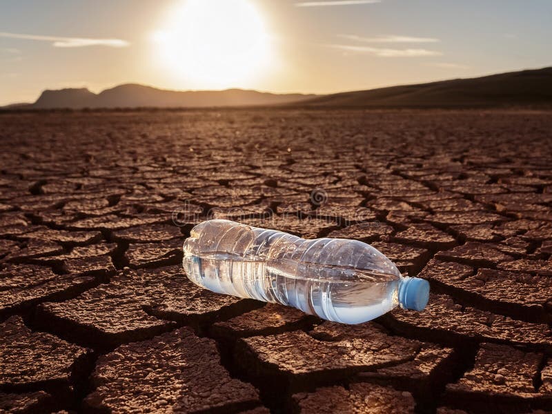 Empty Plastic Water Bottle on Cracked Dry Soil Drought and Water ...