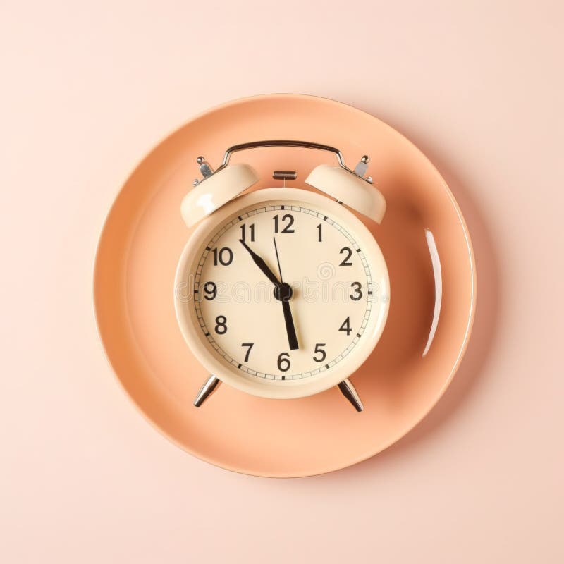 Empty Plate with Alarm Clock on Pink Background Stock Illustration ...