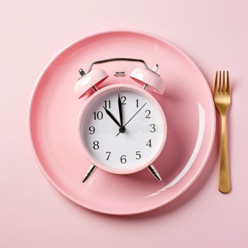 Empty Plate with Alarm Clock on Pink Background Stock Illustration ...