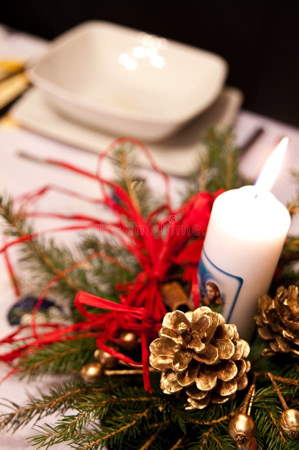 Empty Plate on Christmas Table Stock Photo - Image of pine, seasonal ...