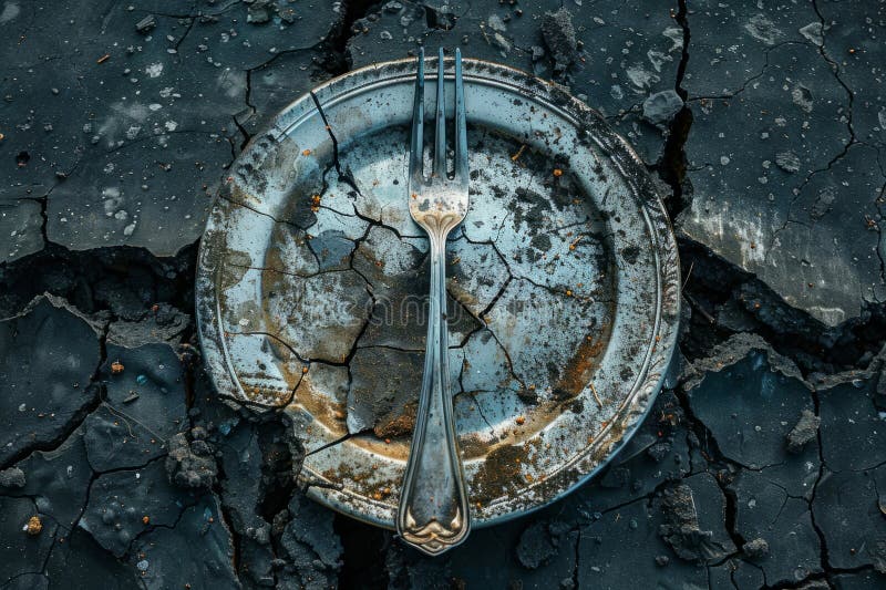 Empty Plate on Cracked Ground, Symbol of Hunger Stock Image - Image of ...