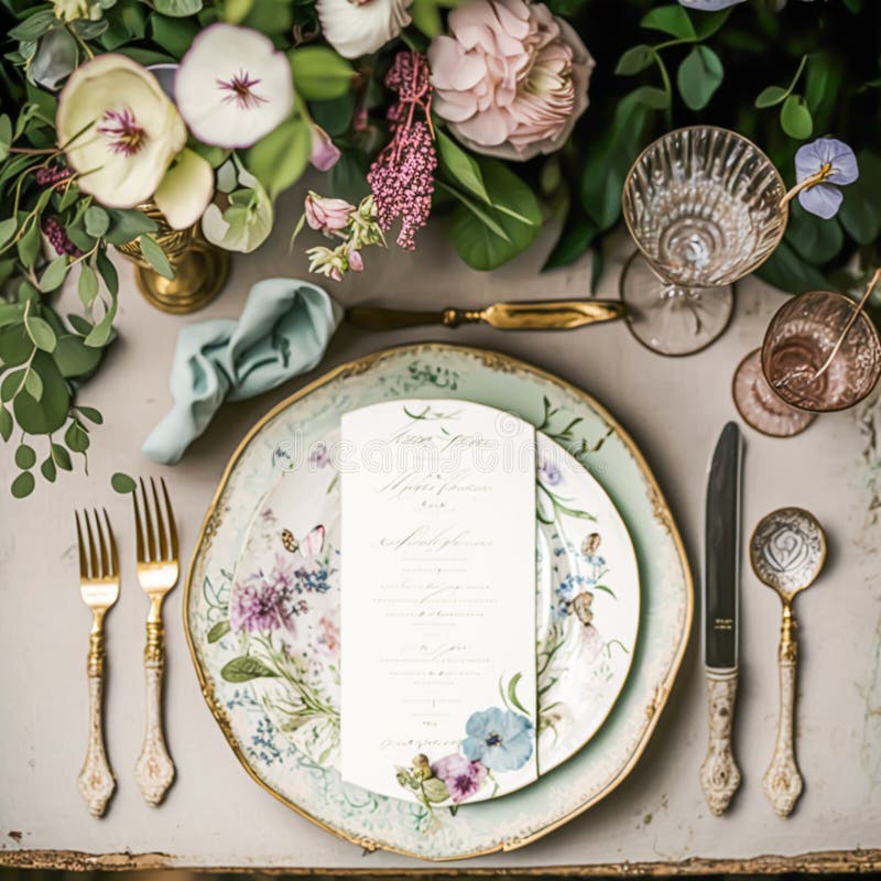 Empty Plate Flatlay Tablescape with Invitation Card and Generic ...