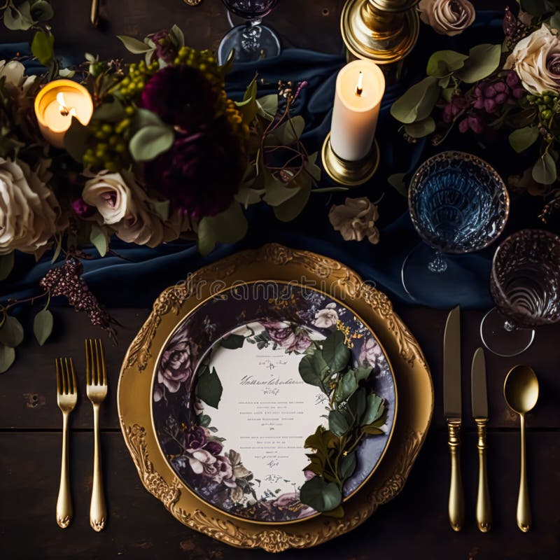 Empty Plate Flatlay Tablescape with Invitation Card and Generic ...