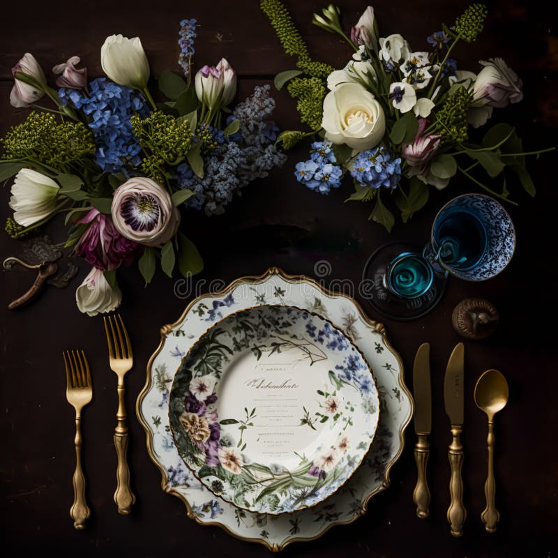 Empty Plate Flatlay Tablescape with Invitation Card and Generic ...