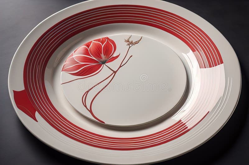 Empty Plate with Floral Pattern on Black Background. Generative Ai ...