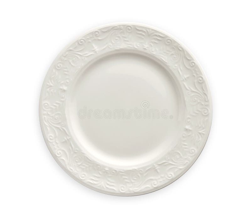 Empty Plate with Floral Pattern Edge, White Round Plate Features a ...