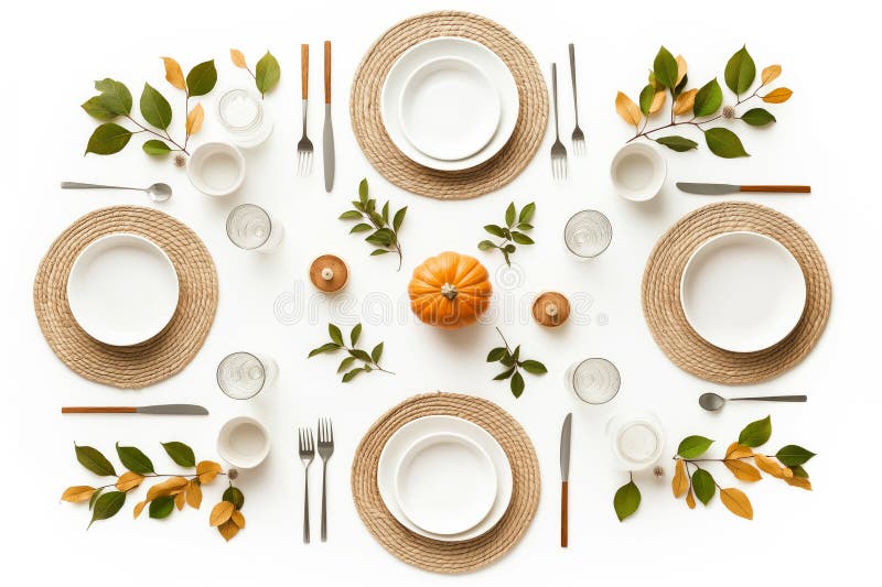 Empty Plate with Fork and Knife, Surrounded by Autumn Leaves on White ...