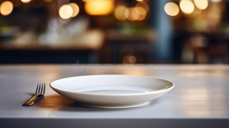 Empty Plate and Fork on Table in Restaurant, AI Stock Illustration ...
