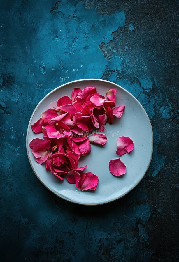 An Empty Plate with Pink Flower Petals Stock Image - Image of valentine ...