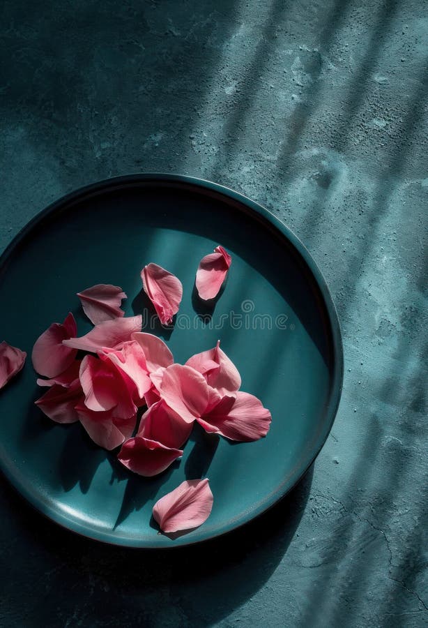 An Empty Plate with Pink Flower Petals Stock Image - Image of vintage ...