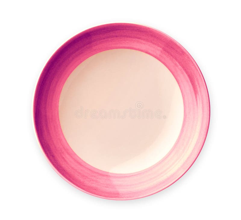 Empty Plate with Pink Pattern Edge, Ceramic Plate with Spiral Pattern ...