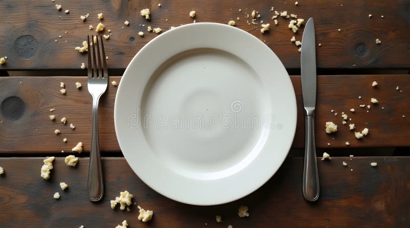 An Empty Plate on a Rustic Wooden Table Stock Illustration ...