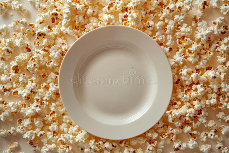 Plate with Popcorn on a Red Background. Layout. Top View Stock Image ...