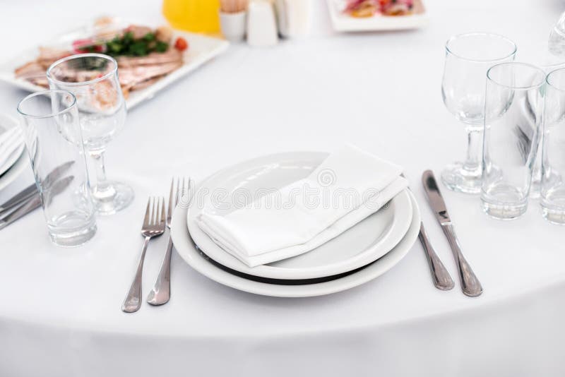 Empty Plate on the Table, Cutlery Set. Table Appointments Stock Image ...
