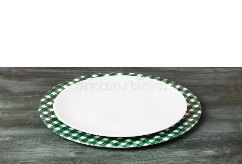 Empty Plate on Wooden Table - Front View Stock Image - Image of grunge ...