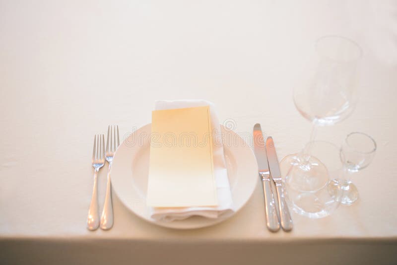 Empty Plates and Glasses at Restaurant Stock Image - Image of glass ...