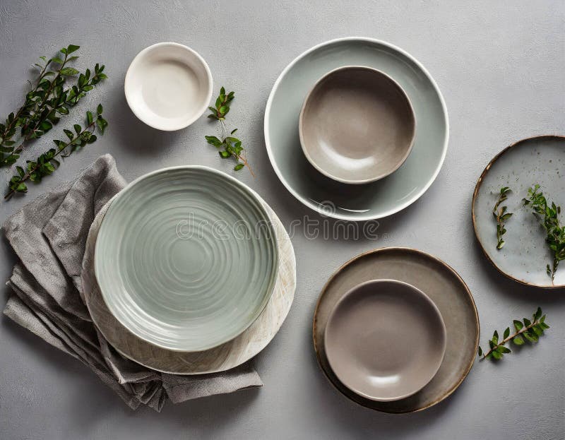 Empty Plates on Table Flat Lay. Ai Generated Stock Illustration ...