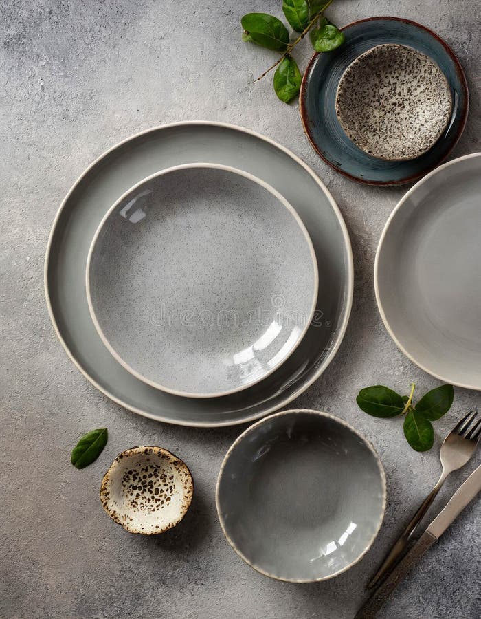 Empty Plates on Table Flat Lay. Ai Generated Stock Illustration ...
