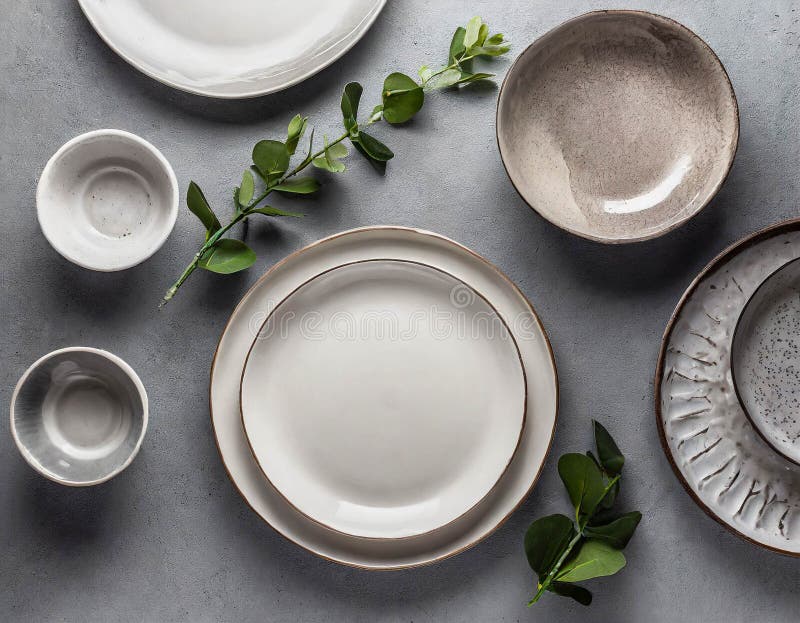 Empty Plates on Table Flat Lay. Ai Generated Stock Illustration ...