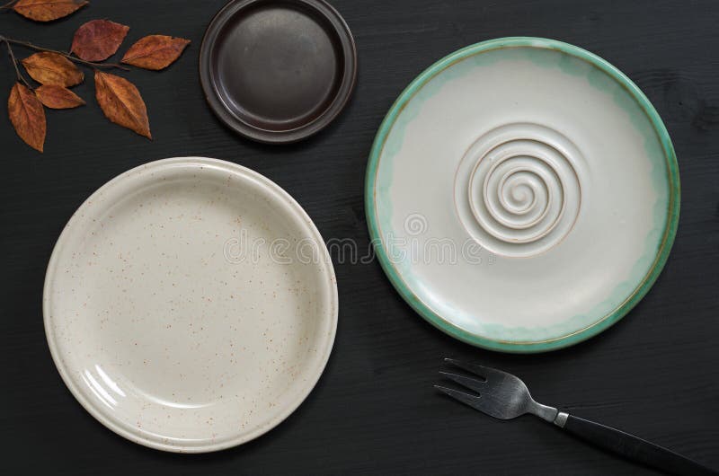 Empty plates on table stock photo. Image of crockery - 175787876