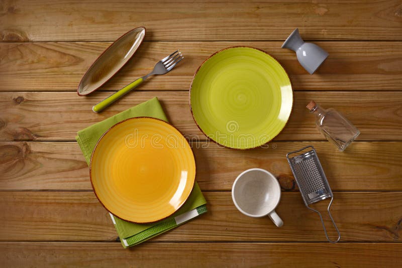 Empty plates on the table stock photo. Image of clean - 83255650