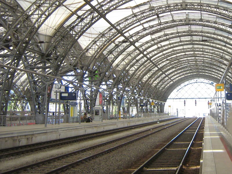 An Empty Platform Covered by an Iron Arch at the Railway Station Stock ...