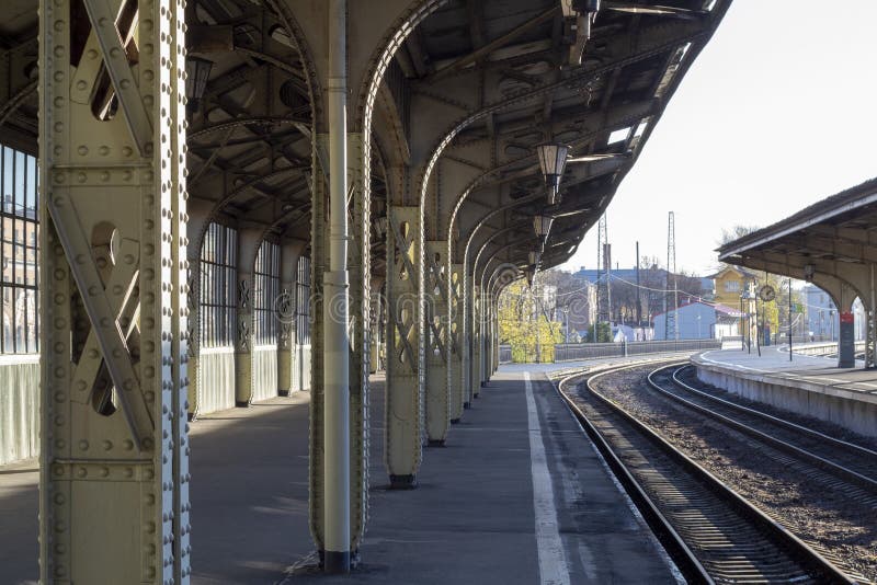 Empty Platform of the Old Railway Station, Steel Columns Collected on ...