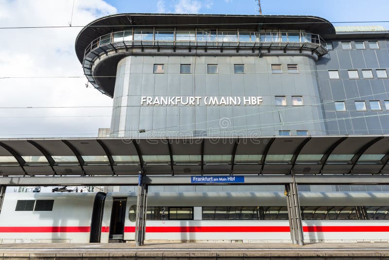The Empty Platform with Train with Control Tower of Frankfurt Ma ...