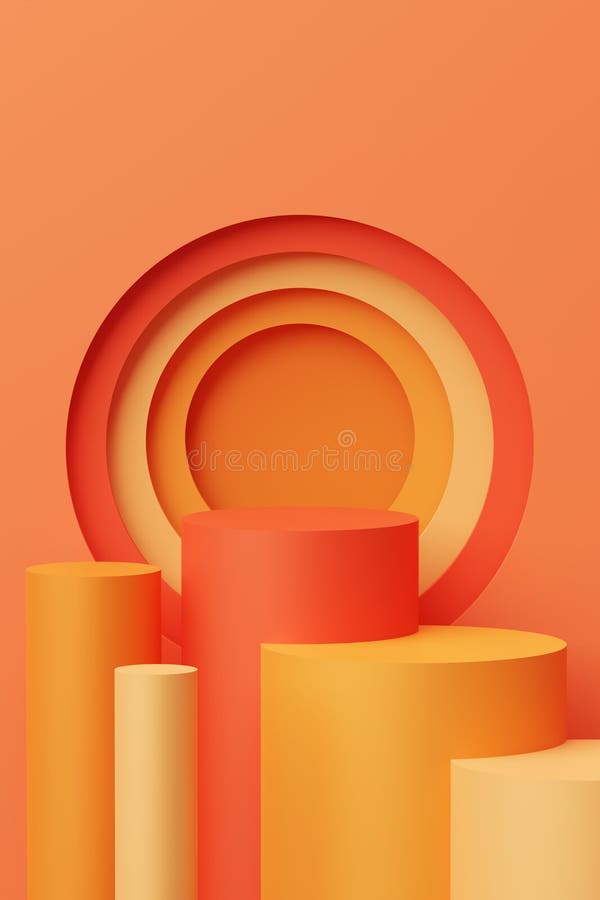 Empty Platforms. 3D Illustration in Orange Color Palette. Stock ...