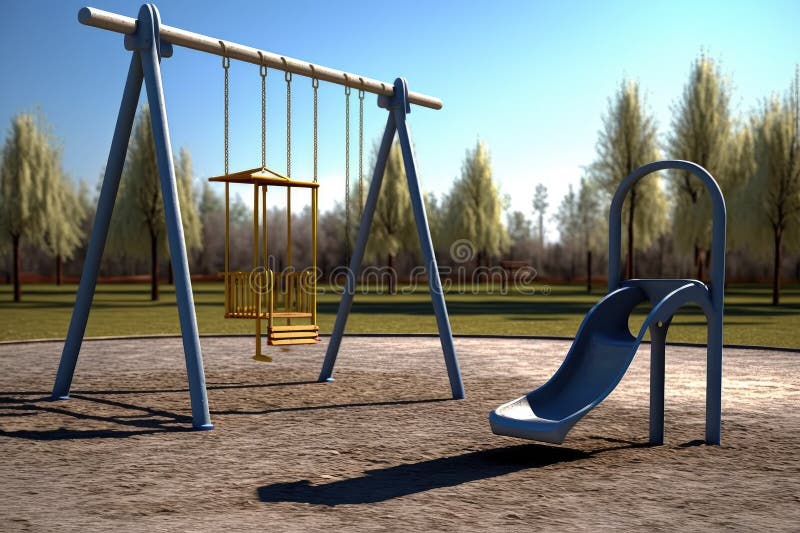 Empty Playground with Empty Swing Set and Slide on a Sunny Day Stock ...